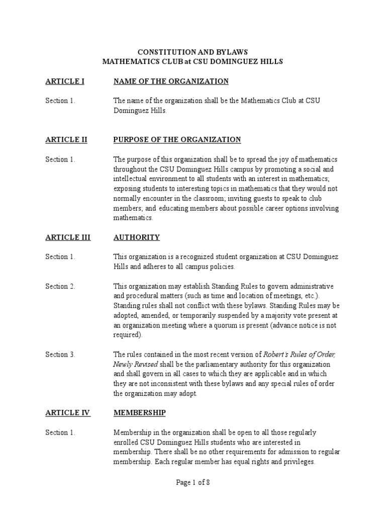 Math Club Constitution | PDF | Presidents Of The United States ...