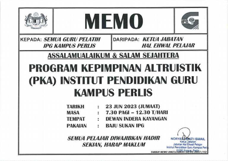 PROGRAM KEPIMPINAN ALTRUISTIK (PKA) IPG KAMPUS PERLIS | PDF