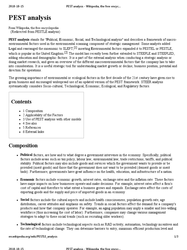 PEST Analysis - Wikipedia, The Free Encyclopedia | PDF | Economic ...