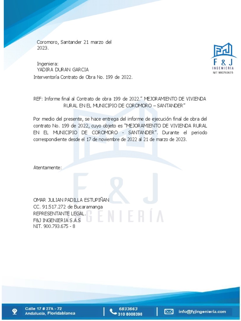 Informe Final de Obra | PDF | Ingeniero civil | Materiales de construcción