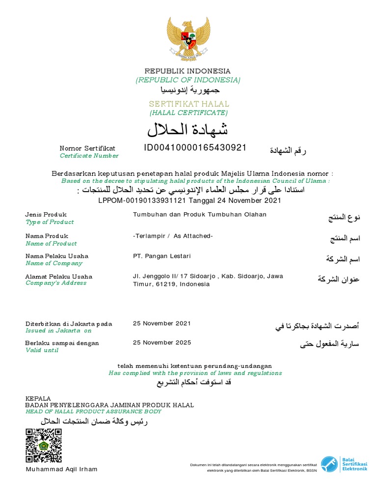 Sertifikat Halal Agri PL | PDF