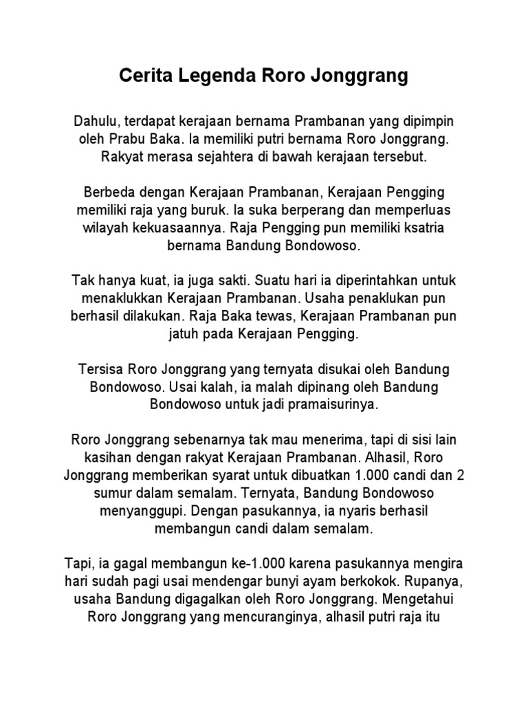 Cerita Legenda Roro Jonggrang | PDF