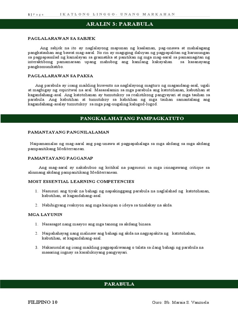 Fil 10 Aralin 3 Week 3 | PDF