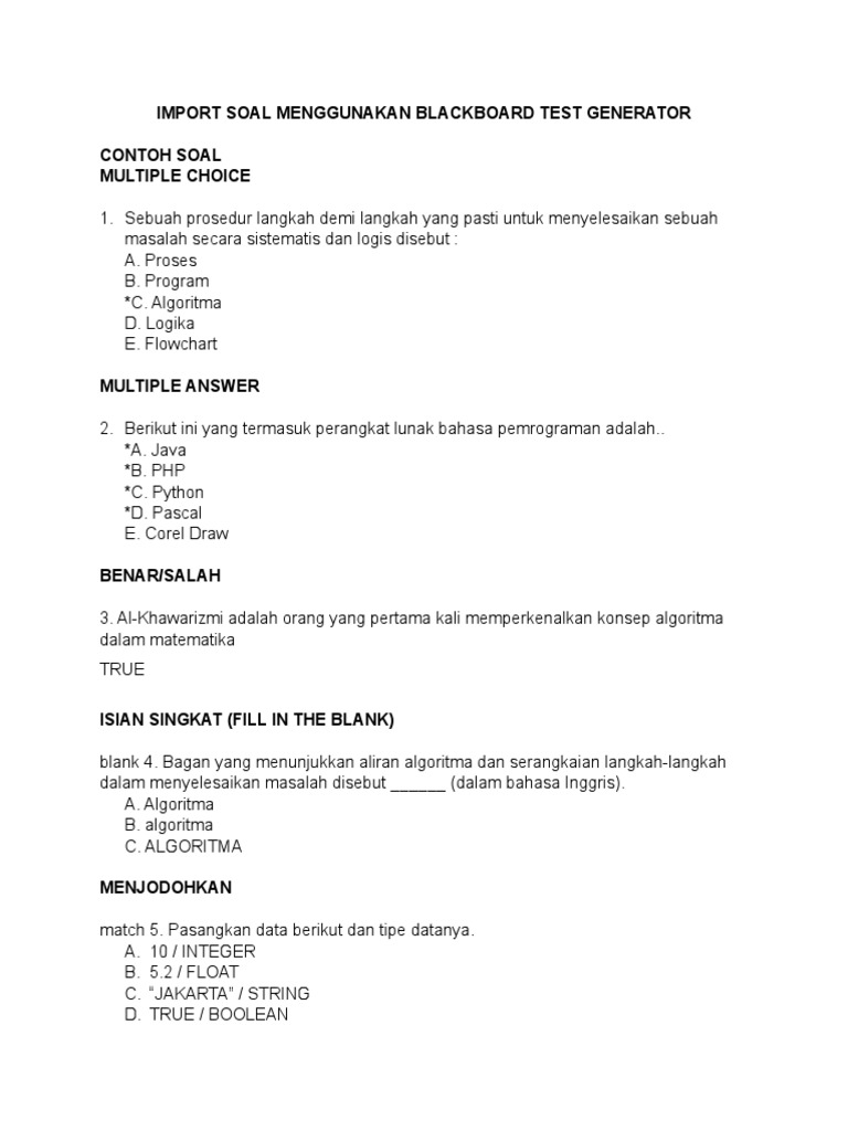 Contoh Import Soal-Blackboard | PDF