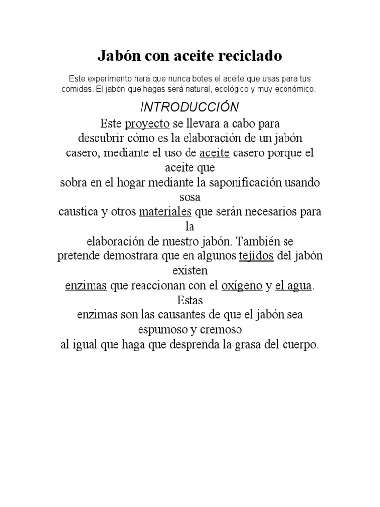 Proyecto Del Jabón Con Aceite Reciclado | PDF | Jabón | Ácido