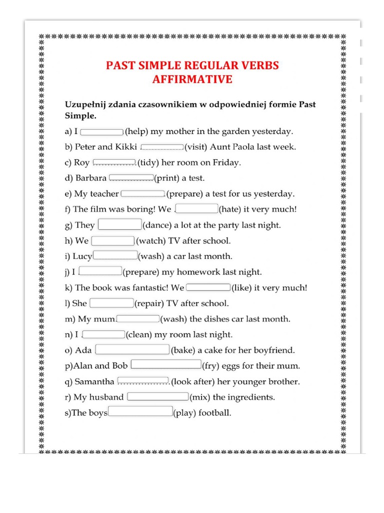 Ejercicio de Past Simple affirmative regular verbs | PDF