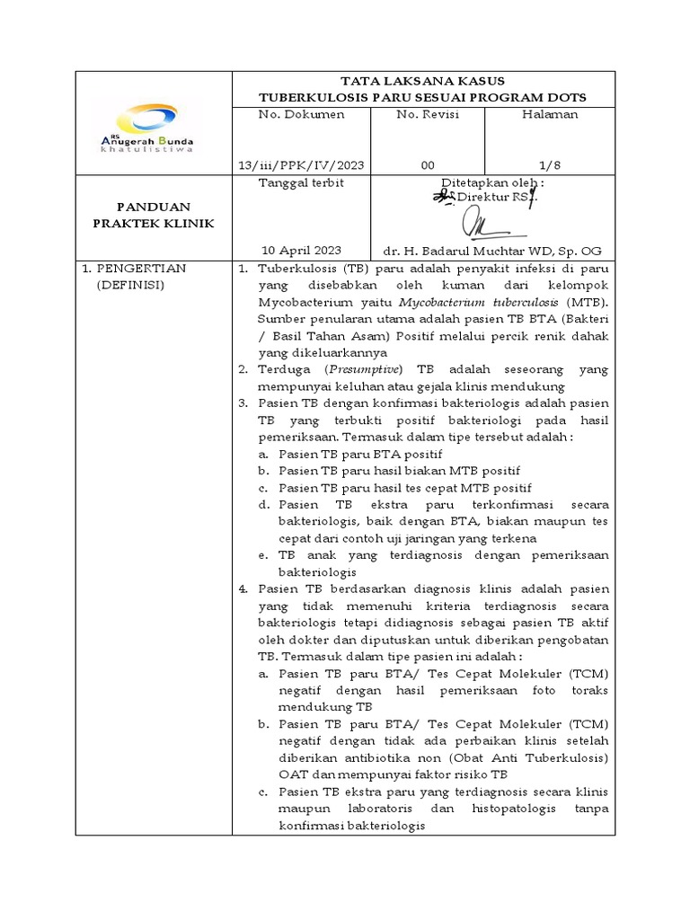 PPK Tata Laksana Kasus Tuberkulosis Paru Sesuai Program DOTS | PDF