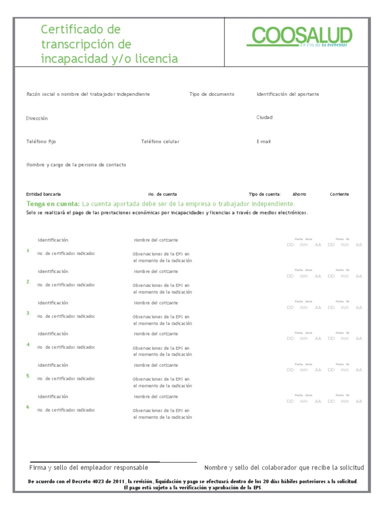 Certificado de Incapacidad Coosalud | PDF
