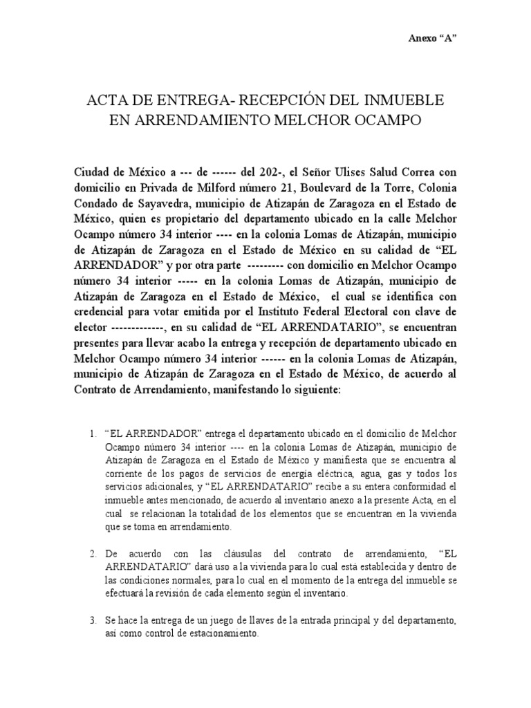 Acta de Entrega Marco | PDF | México