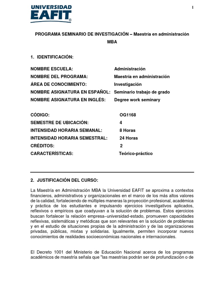 Seminario de Investigación MBA EAFIT | PDF | Diseño | Bibliografía
