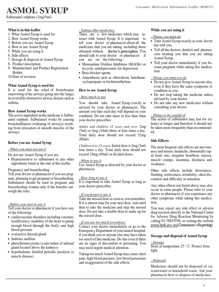 Asmol Syrup Salbutamol Sunward Pharmaceutical SDN BHD 22jan2016 Eng1 ...