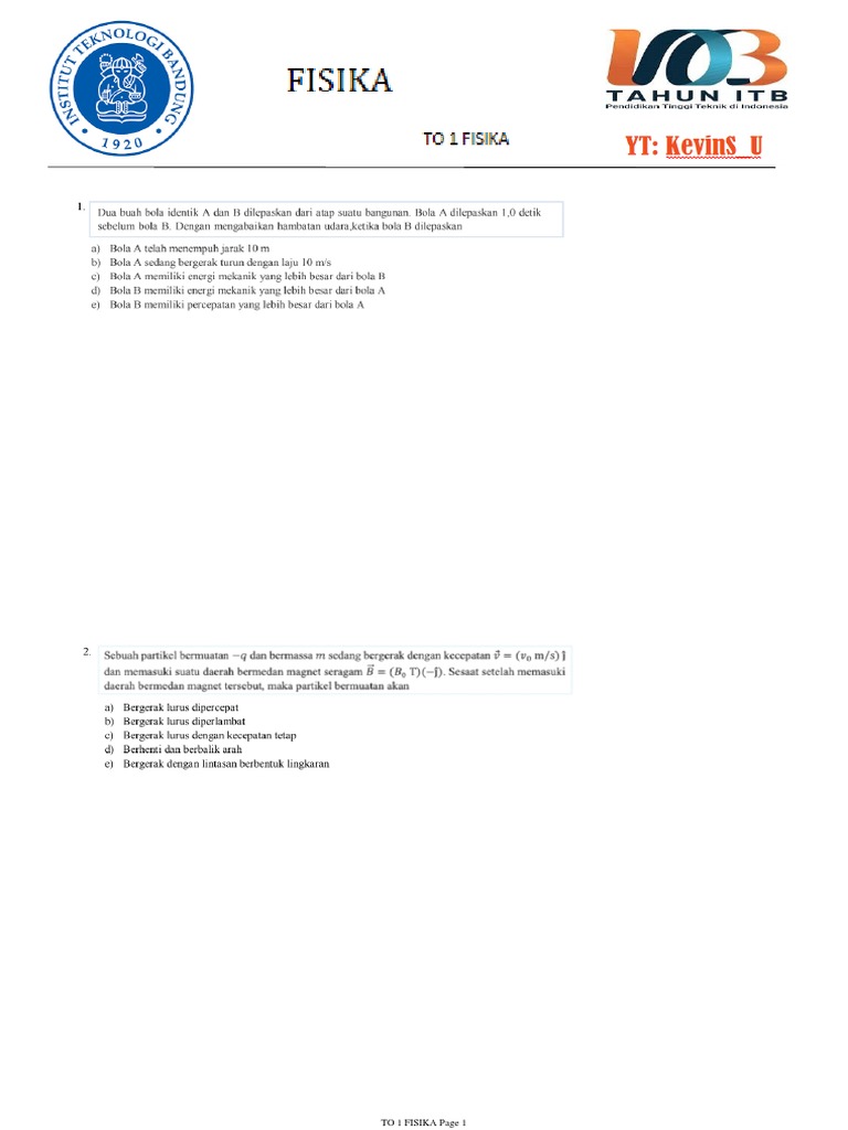 Soal Fisika SM ITB 2024 | PDF