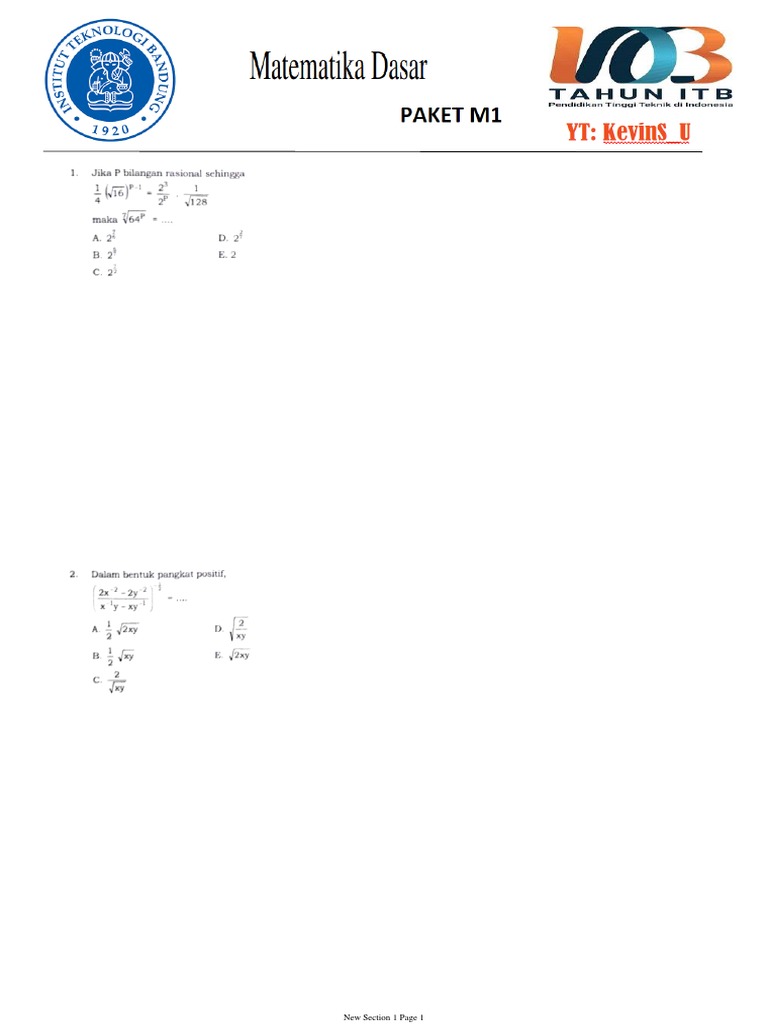 Soal MTK M1 SM Itb 2023 | PDF