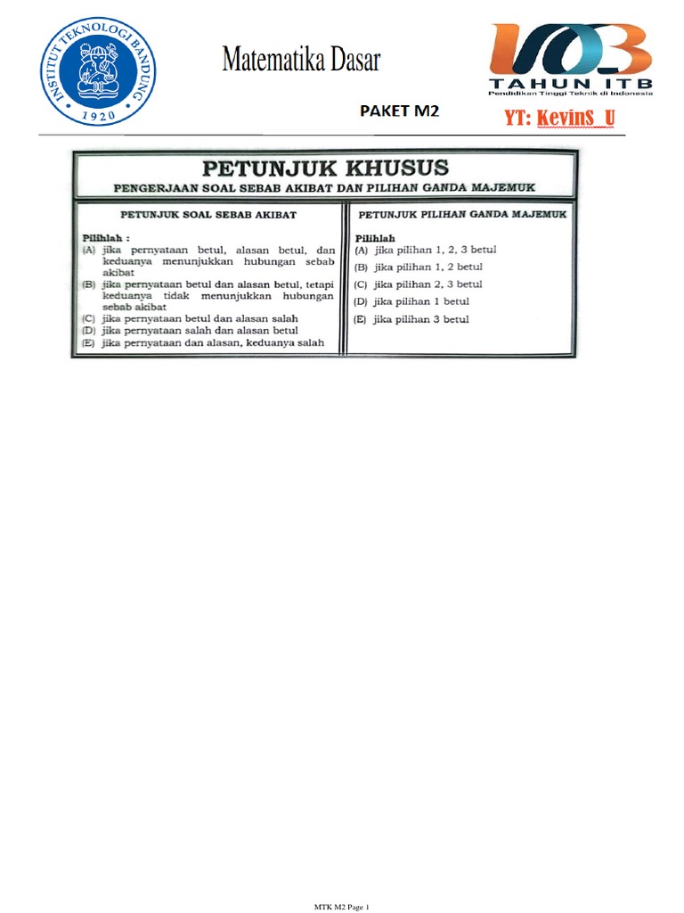 Soal MTK M2 SM Itb | PDF