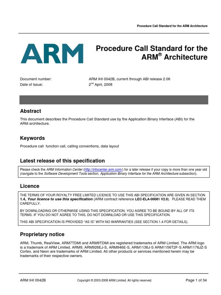 ARM Architecture Procedure Call Standard | PDF | Subroutine | Arm ...