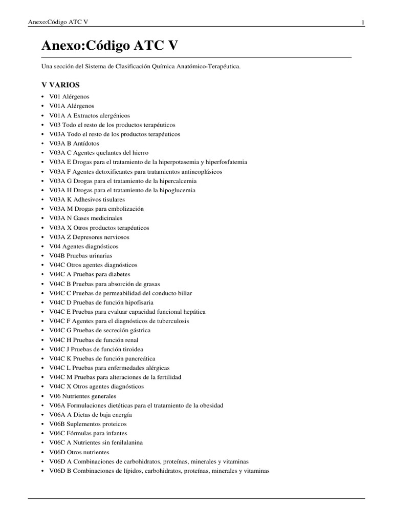 Anexo-Código ATC V | PDF | Nutrientes | Especialidades Medicas