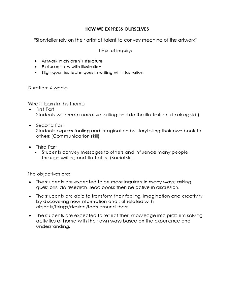 PYP PLANNER FOR PARENT - HOW WE EXPRESS OURSELVES 2 | PDF ...