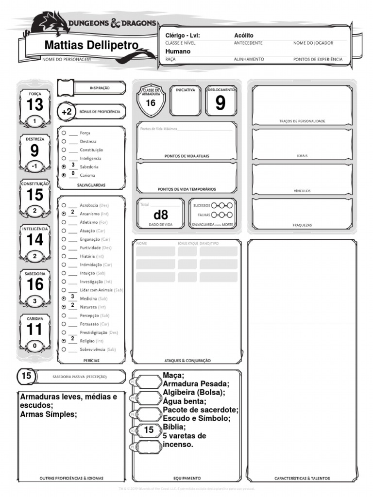 Ficha - Clérigo | PDF