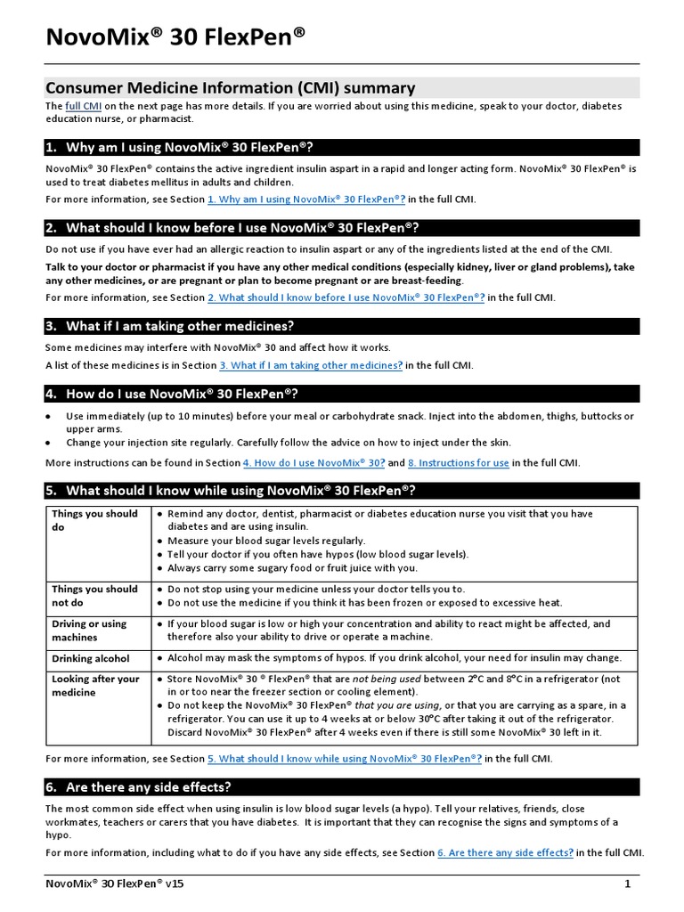 NovoMix 30 FlexPen CM v15 | PDF | Hypoglycemia | Hyperglycemia