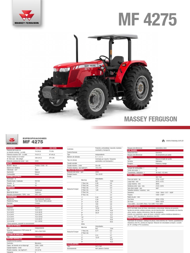 Especificaciones Tractor MF 4275 | PDF | Tracción en las cuatro ruedas ...