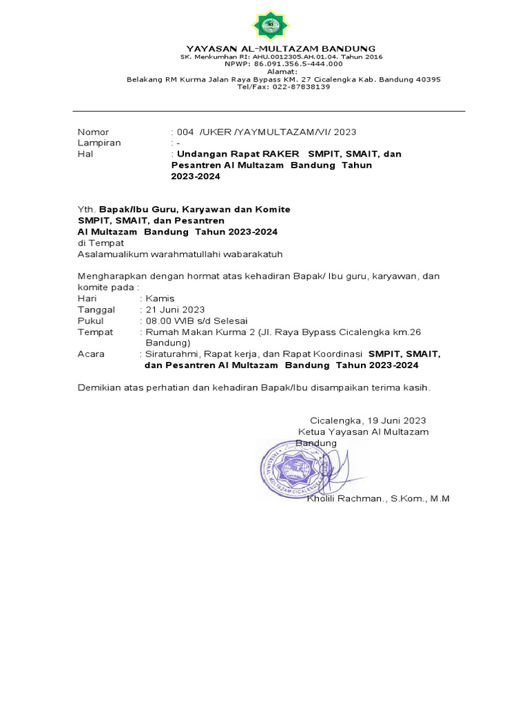 Undangan Raker 2023 - 2024-1 | PDF