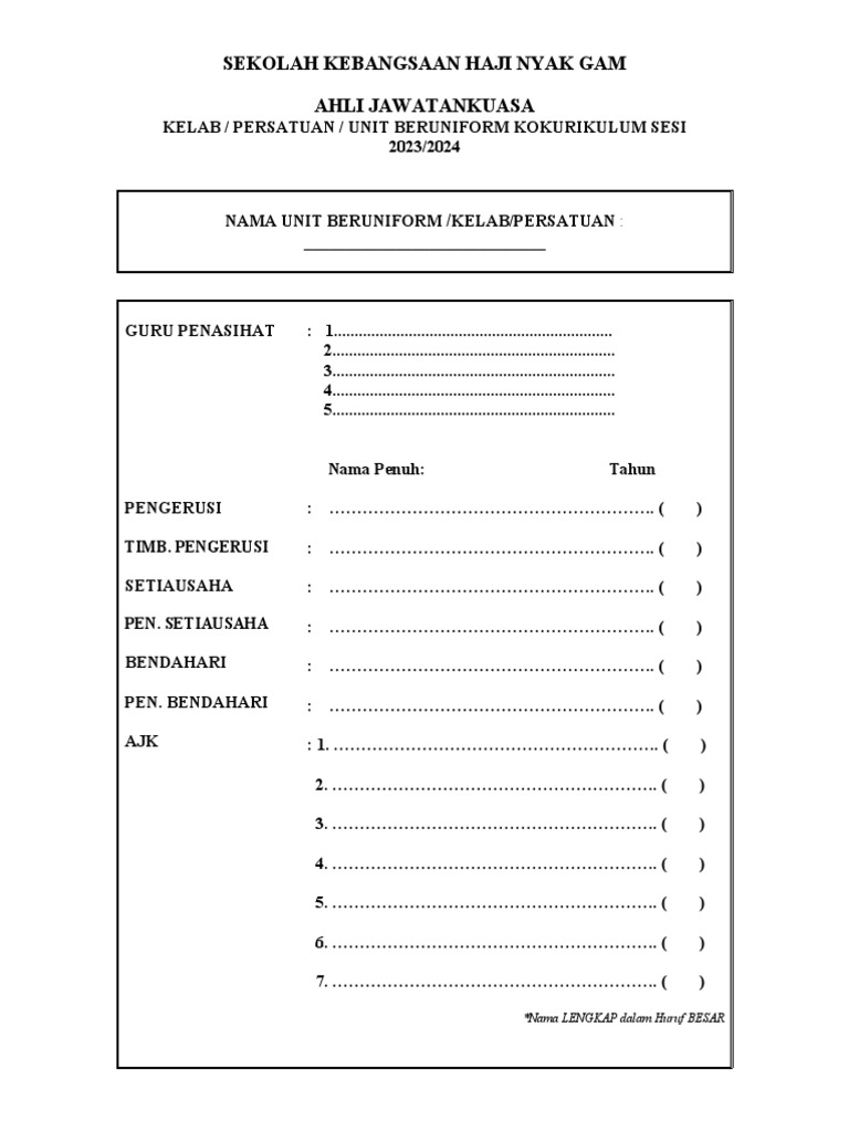 Borang Ajk Aktiviti Koko 2022 | PDF