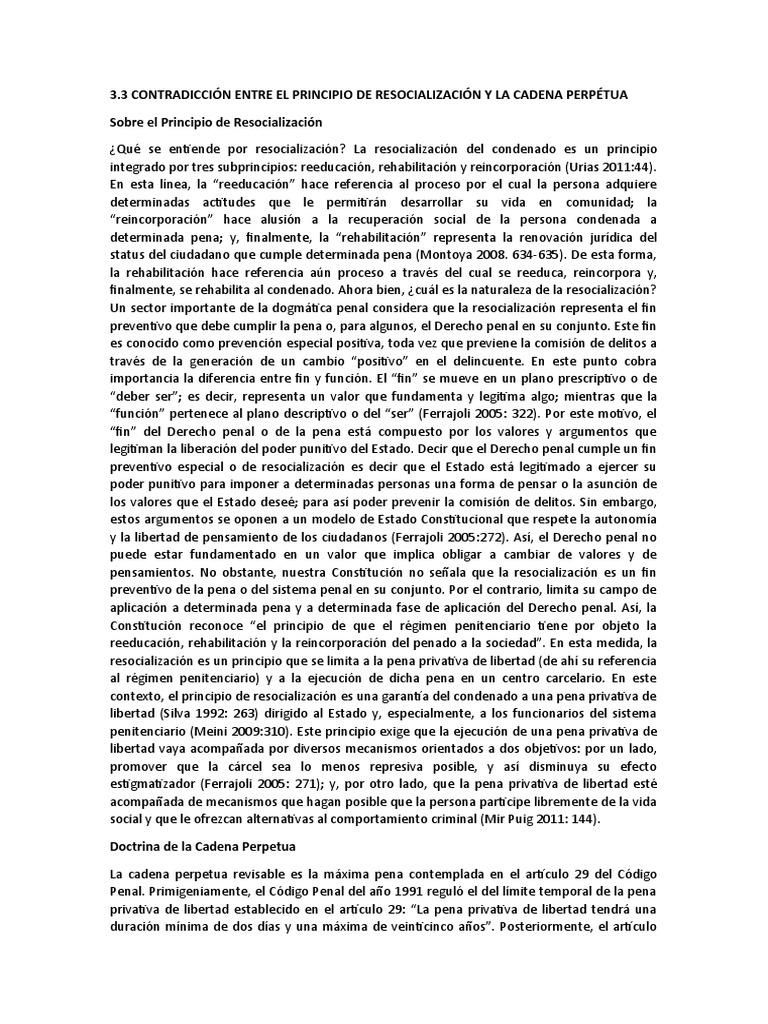 Cadena Perpetua y Resocialización | PDF | Castigos | Cadena perpetua