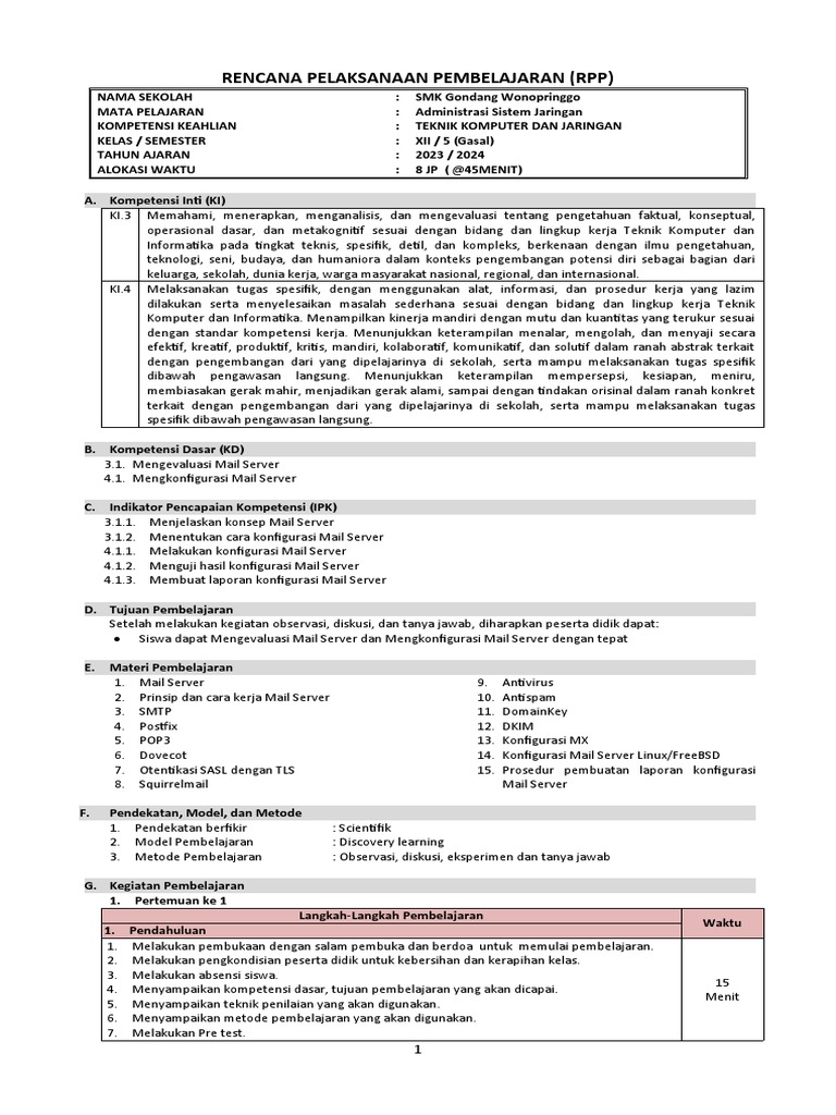 TKJ - ASJ Kelas XII - RPP K13 | PDF | Komputer