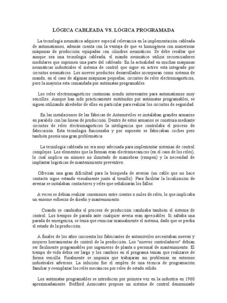 Lógica Cableada vs. Lógica Programada | PDF | Controlador lógico ...