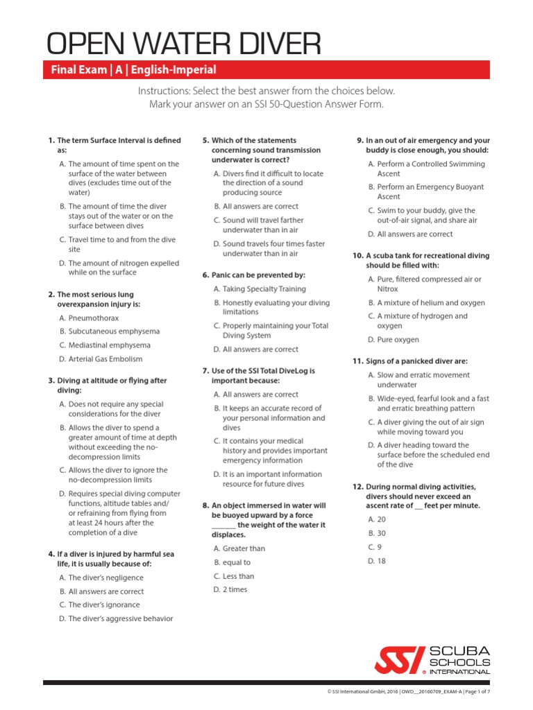 Open Water Exams | PDF | Scuba Diving | Equipment