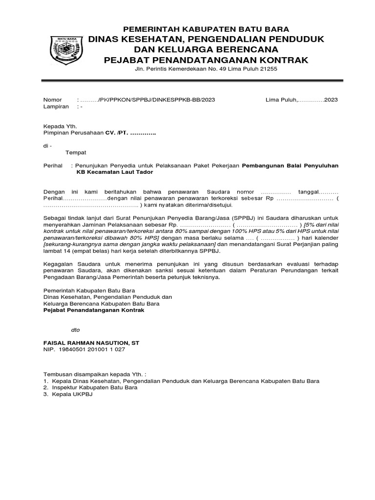 Rancangan Format SPPBJ SP SPMK | PDF