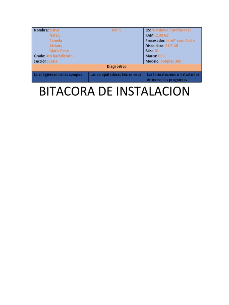 Bitacora de Instalacion 5 | PDF
