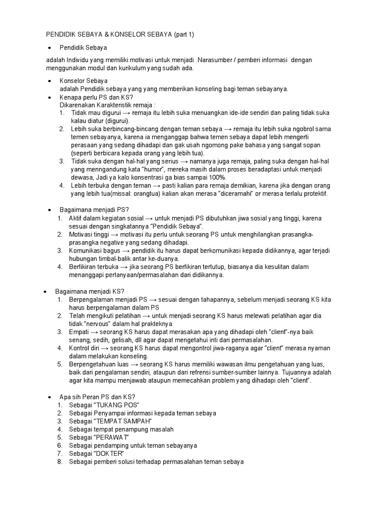 Peran dan Tugas Pendidik Sebaya | PDF