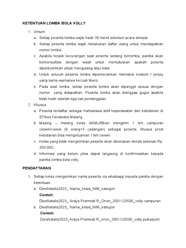 Ketentuan Lomba Bola Volly | PDF