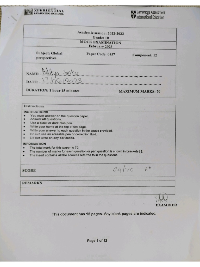 IGCSE Global Perspectives Sample Answers | PDF