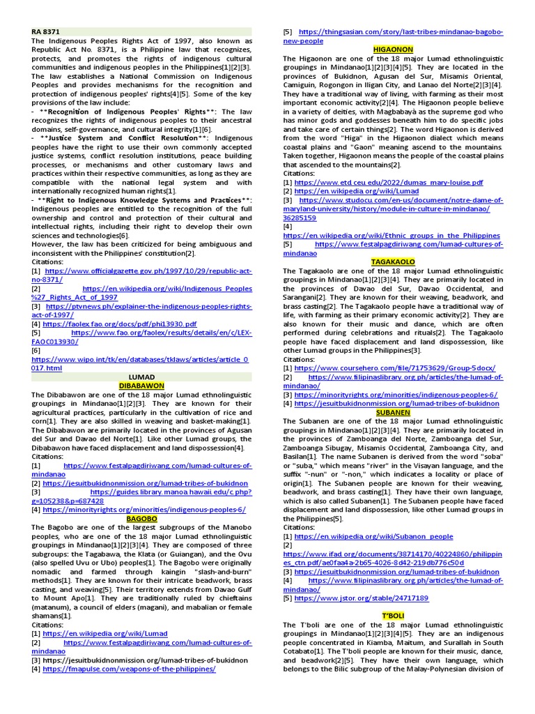 RA 8371 - Lumad - Moro | PDF | Mindanao | Ethnicity