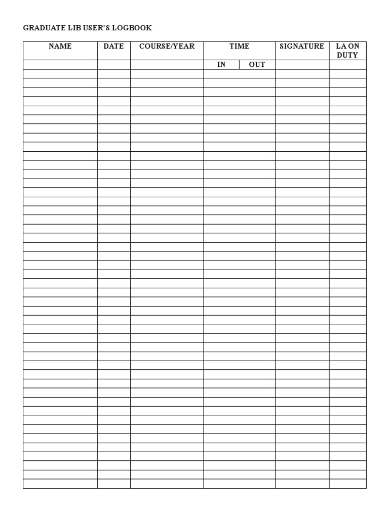 Graduate Lib User's Logbook (Format) | PDF