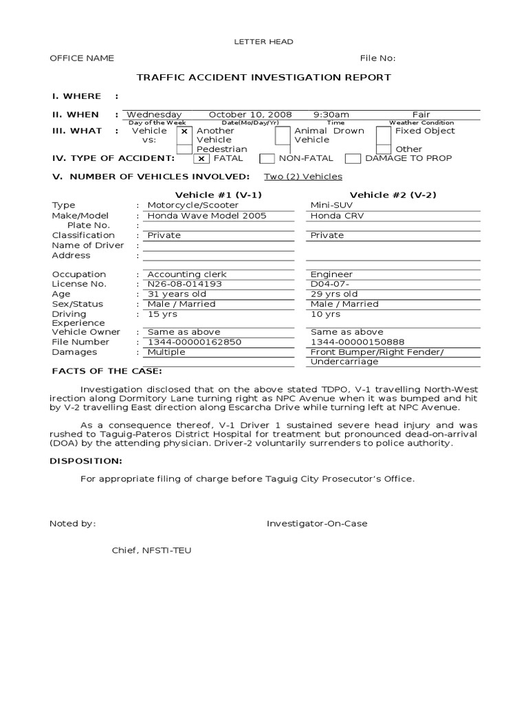 Traffic Accident Investigation Report Form PDF Free | PDF | Traffic ...