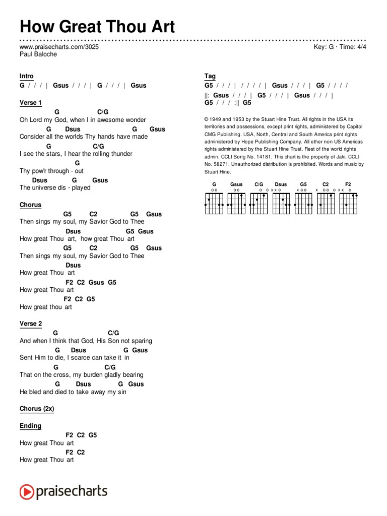 How Great Thou Art 3025 Chord Chart G 2 Column | PDF