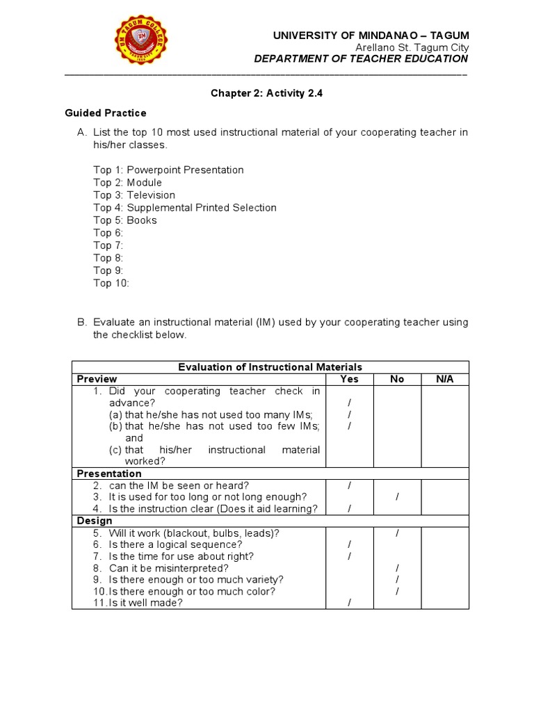 Chapter 2 Activity 2.4 | PDF | Learning | Teachers