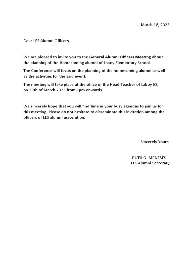 Alumni Officers Meeting Invitation | PDF