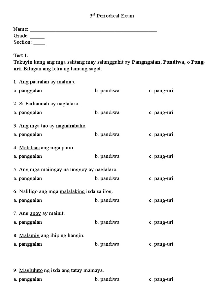 3rd Periodical Exam-FILIPINO | PDF