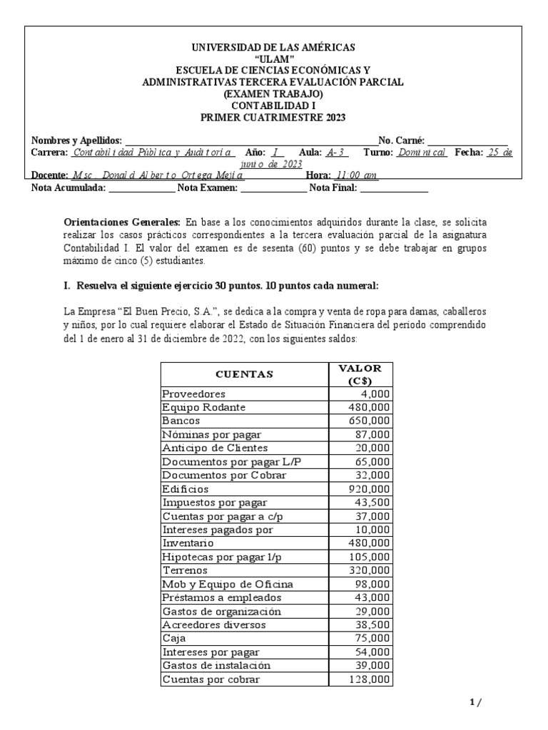 III Examen Parcial Contabilidad I | PDF | Contabilidad | Business