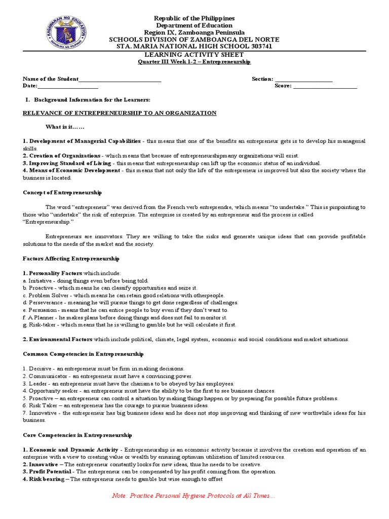 Entrep Las Week 1 | PDF | Entrepreneurship | Business