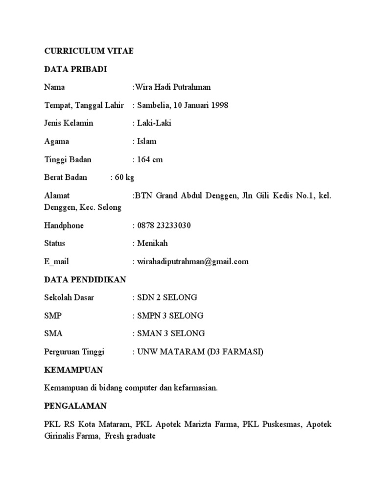 Curriculum Vitae Wira | PDF