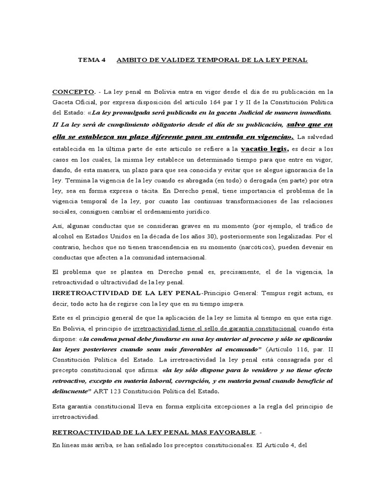 Tema 4..ambito de Validez Temporal de La Ley Penal | PDF