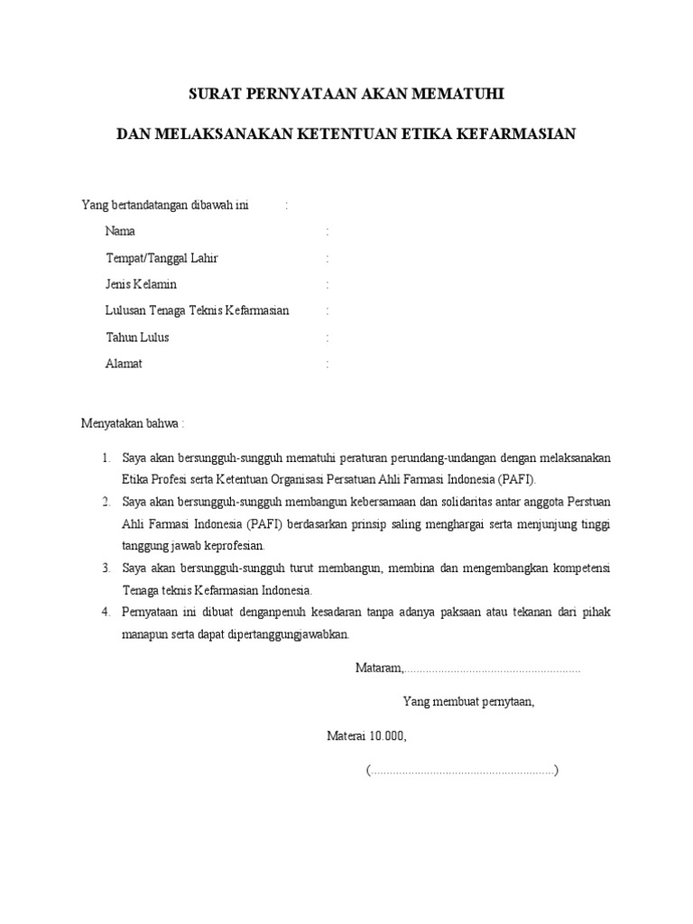 Surat Pernyataan Akan Mematuhi | PDF | Hukum