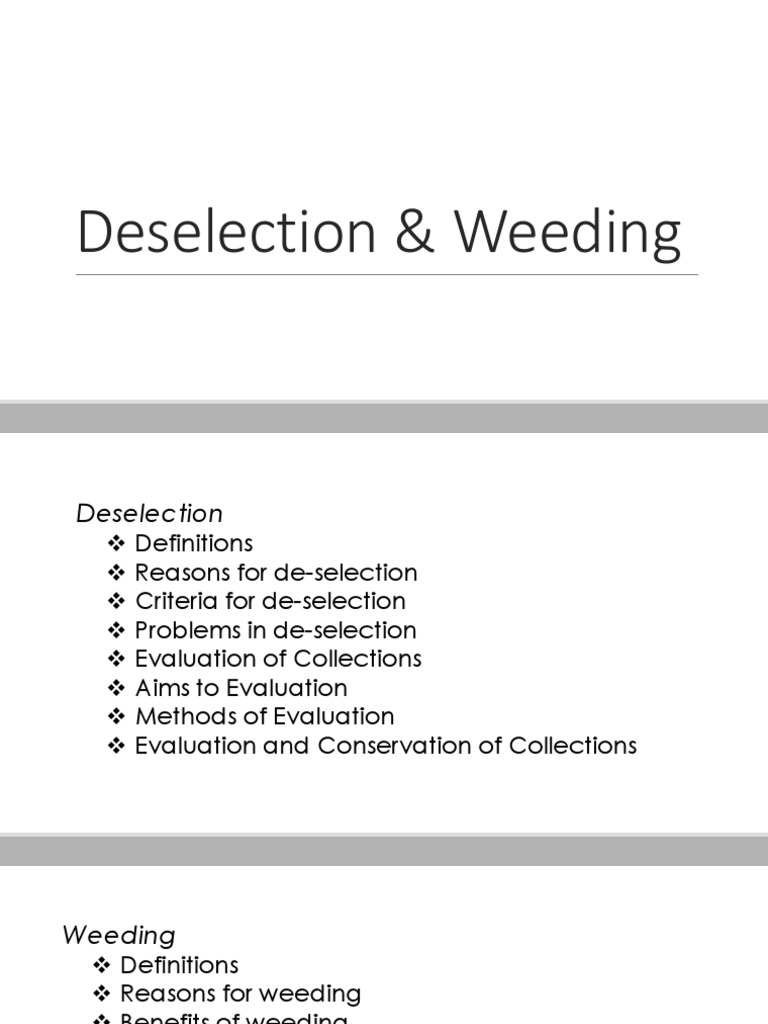 Deselection & Weeding(REPORT) | PDF | Libraries | Evaluation