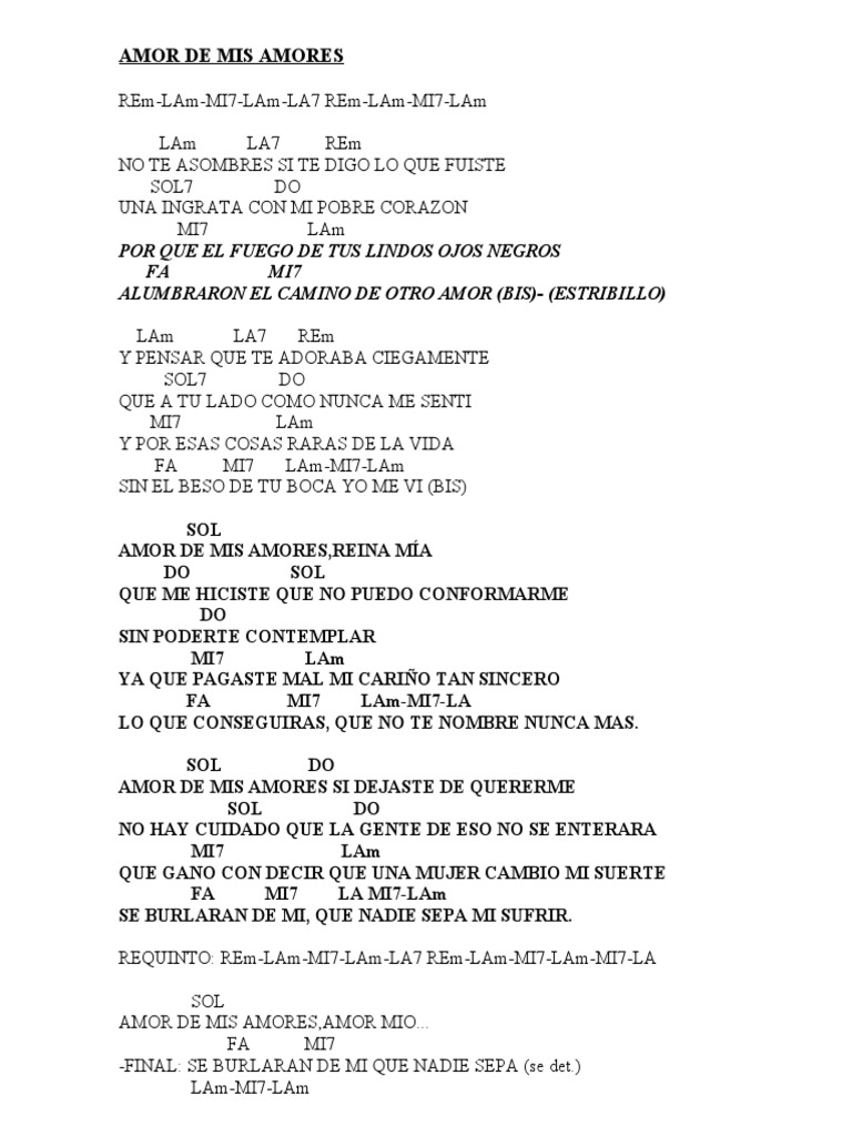 Amor de Mis Amores: Letra y Acordes | PDF