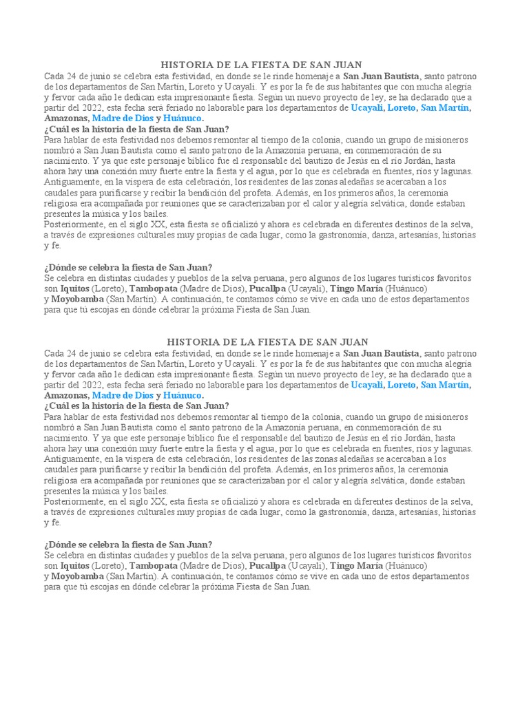 Historia de La Fiesta de San Juan | PDF | Juan el Bautista